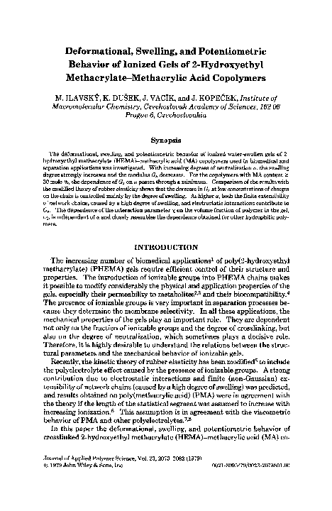 (PDF) Deformational, swelling, and potentiometric behavior of ionized ...