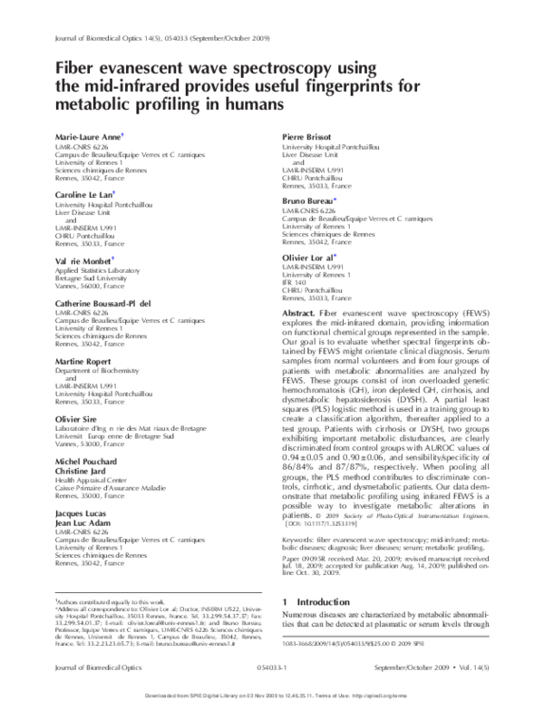 (PDF) Fiber evanescent wave spectroscopy using the mid-infrared provides useful fingerprints for ...