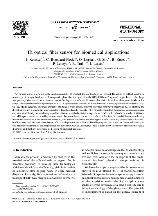 (PDF) IR optical fiber sensor for biomedical applications