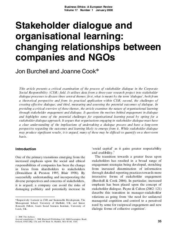 (PDF) Stakeholder dialogue and organisational learning: changing ...