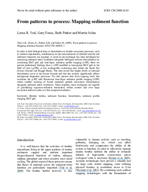 (PDF) From patterns to process: mapping sediment function | Gary Fones ...