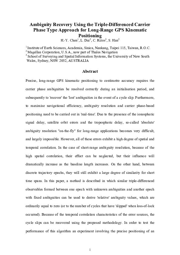 (PDF) Ambiguity Recovery Using the Triple-Differenced Carrier Phase Type Approach for Long-Range ...