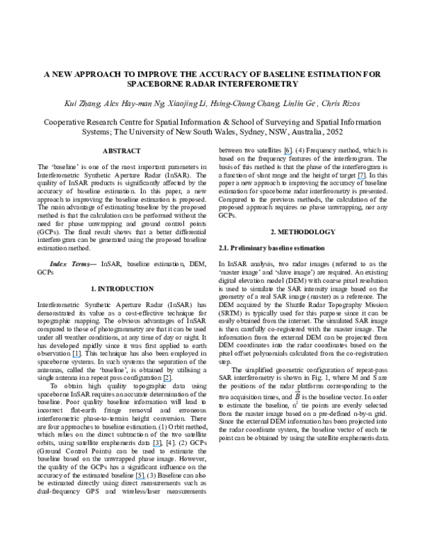 Pdf A New Approach To Improve The Accuracy Of Baseline Estimation For Spaceborne Radar