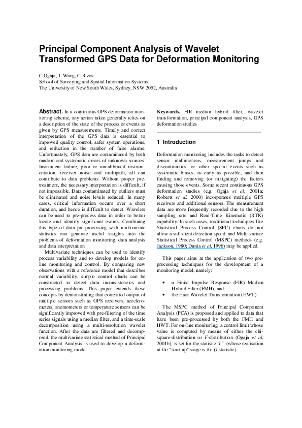 (PDF) Principal Component Analysis of Wavelet Transformed GPS Data for ...
