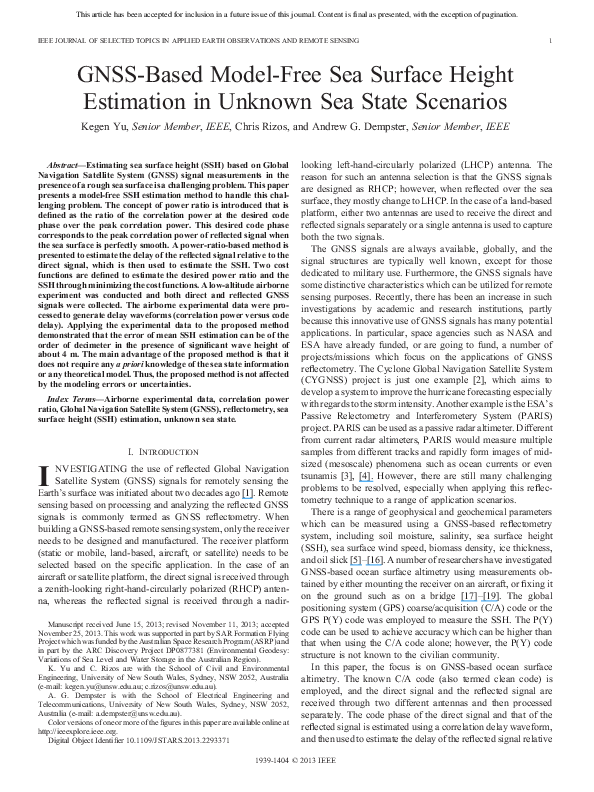 (PDF) GNSS-Based Model-Free Sea Surface Height Estimation in Unknown ...