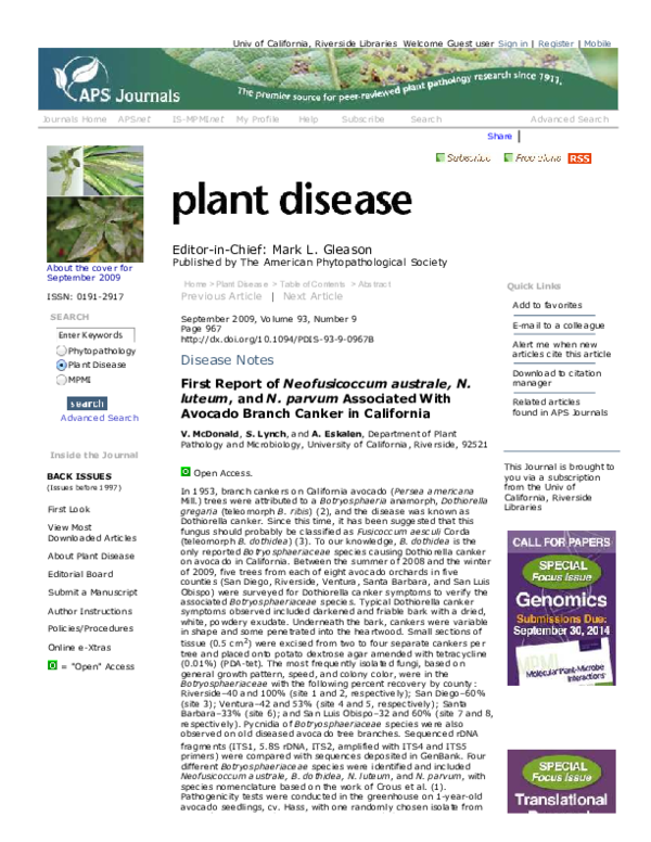 (PDF) First Report of Neofusicoccum australe, N. luteum , and N. parvum ...