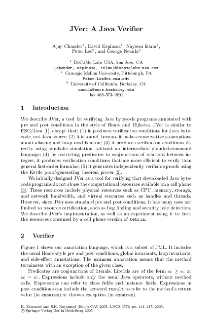(PDF) JVer: A Java Verifier
