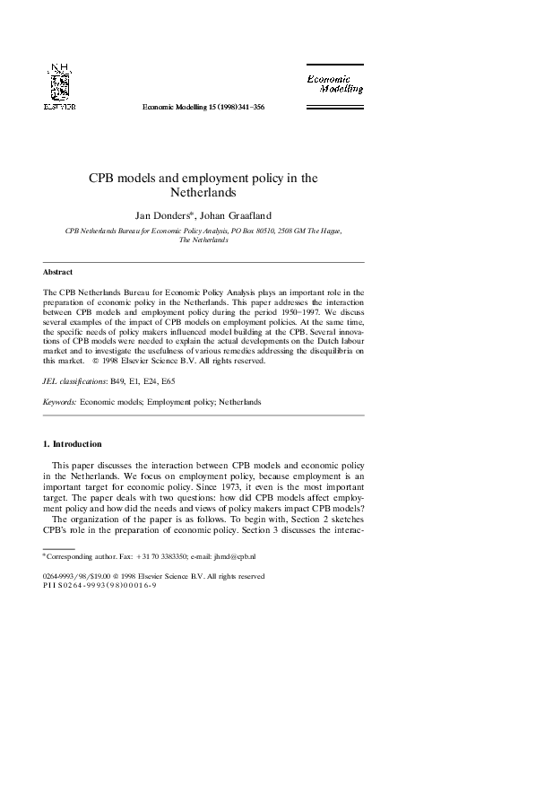 (PDF) CPB models and employment policy in the Netherlands