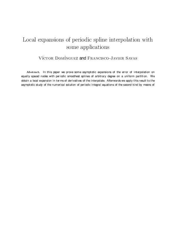 (PDF) Local Expansions of Periodic Spline Interpolation with Some Applications