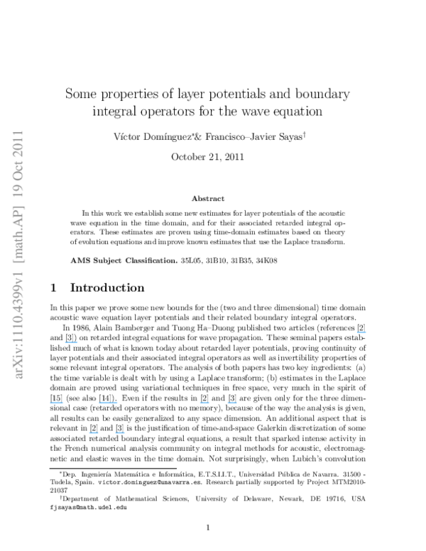 (PDF) Some properties of layer potentials and boundary integral operators for the wave equation