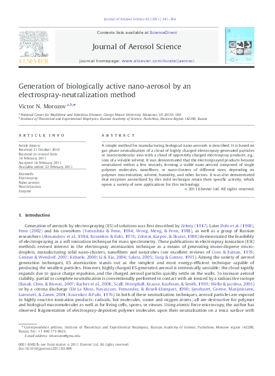(PDF) Generation of biologically active nano-aerosol by an electrospray ...