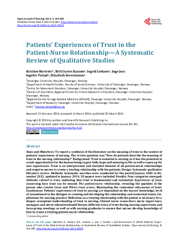 (PDF) Patients’ Experiences of Trust in the Patient-Nurse Relationship ...