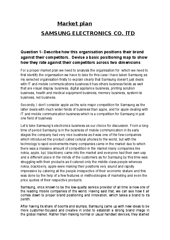 (DOC) Market plan SAMSUNG ELECTRONICS CO. lTD