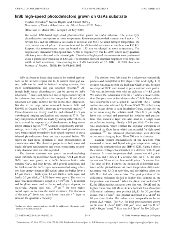 (PDF) InSb high-speed photodetectors grown on GaAs substrate | Necmi Biyikli - Academia.edu