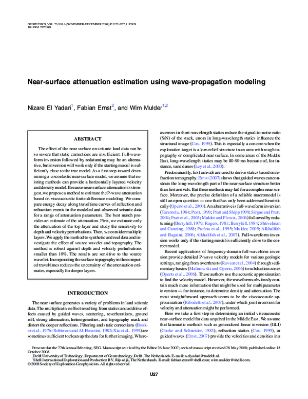 Pdf Near Surface Attenuation Estimation Using Wave Propagation Modeling