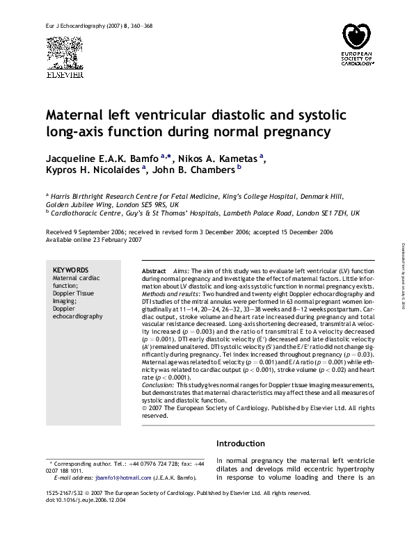 (PDF) Maternal left ventricular diastolic and systolic long-axis ...