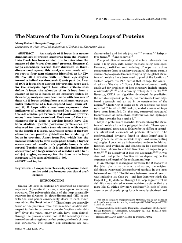 (PDF) The nature of the turn in omega loops of proteins