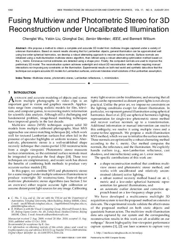 Pdf Fusing Multiview And Photometric Stereo For 3d Reconstruction Under Uncalibrated Illumination