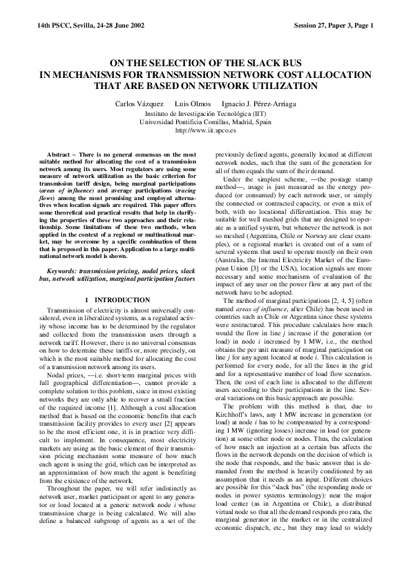 (PDF) ON THE SELECTION OF THE SLACK BUS IN MECHANISMS FOR TRANSMISSION ...