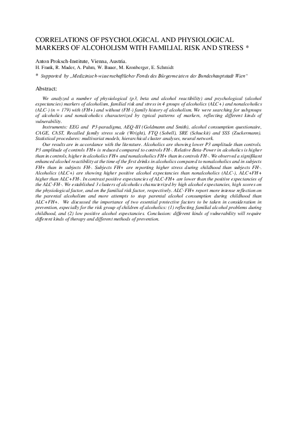 (PDF) CORRELATIONS OF PHYSIOLOGICAL AND PSYCHOLOGICAL MARKERS OF ALCOHOLISM WITH FAMILIAL RISK ...