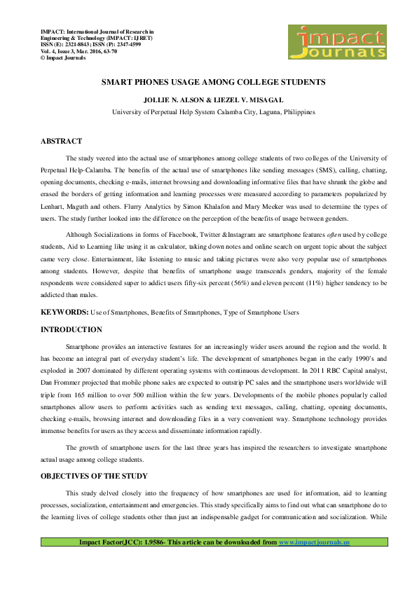 (PDF) SMART PHONES USAGE AMONG COLLEGE STUDENTS