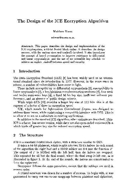 (PDF) The design of the ICE encryption algorithm