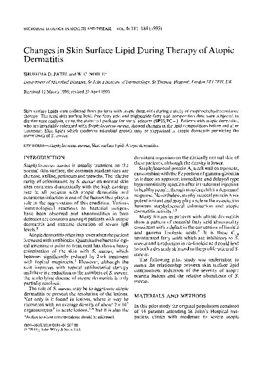 (PDF) Changes in Skin Surface Lipid During Therapy of Atopic Dermatitis