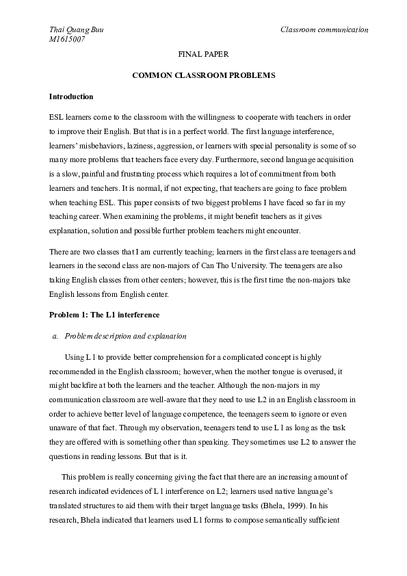 (DOC) Common Classroom Problems