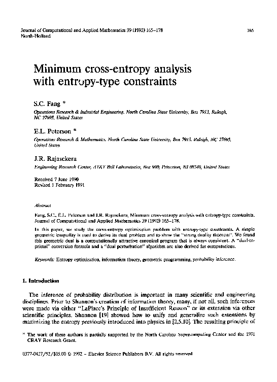 Pdf Minimum Cross Entropy Analysis With Entropy Type Constraints