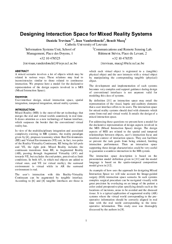 (PDF) Designing interaction space for mixed reality systems