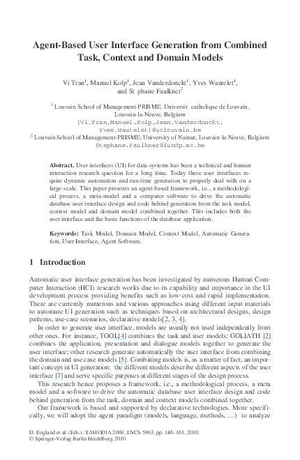 (PDF) Agent-based user interface generation from combined task, context and domain models