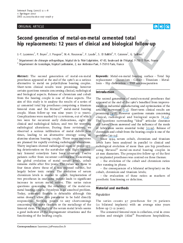 (PDF) Osteolysis in a Cementless, Second Generation Metal-on-Metal Hip ...