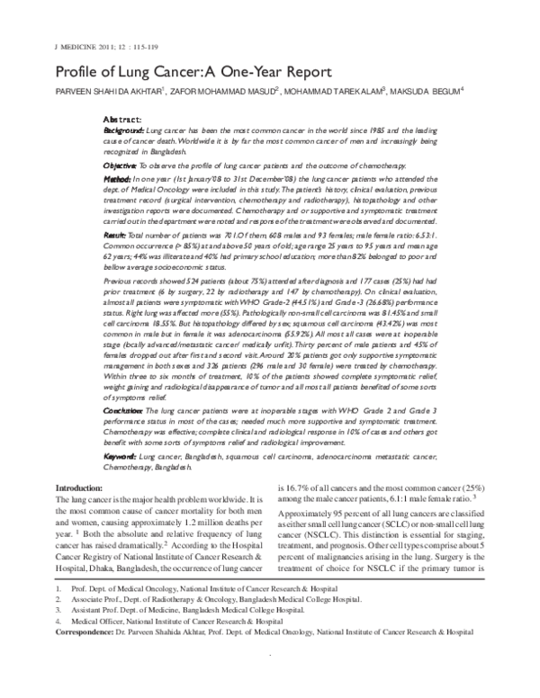 (PDF) Profile of Lung Cancer: A One-Year Report