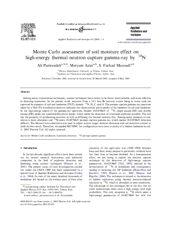 (PDF) Monte Carlo assessment of soil moisture effect on high-energy thermal neutron capture ...