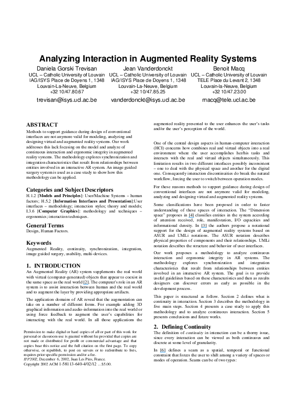 (PDF) Analyzing Interaction in Augmented Reality Systems