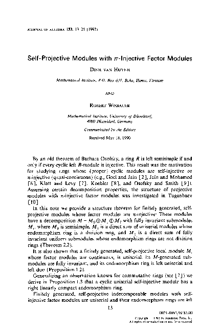 (PDF) Self-projective modules with π-injective factor modules