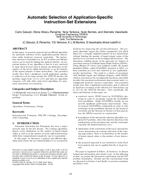 Pdf Efficient Algorithm For Instruction Set Selection