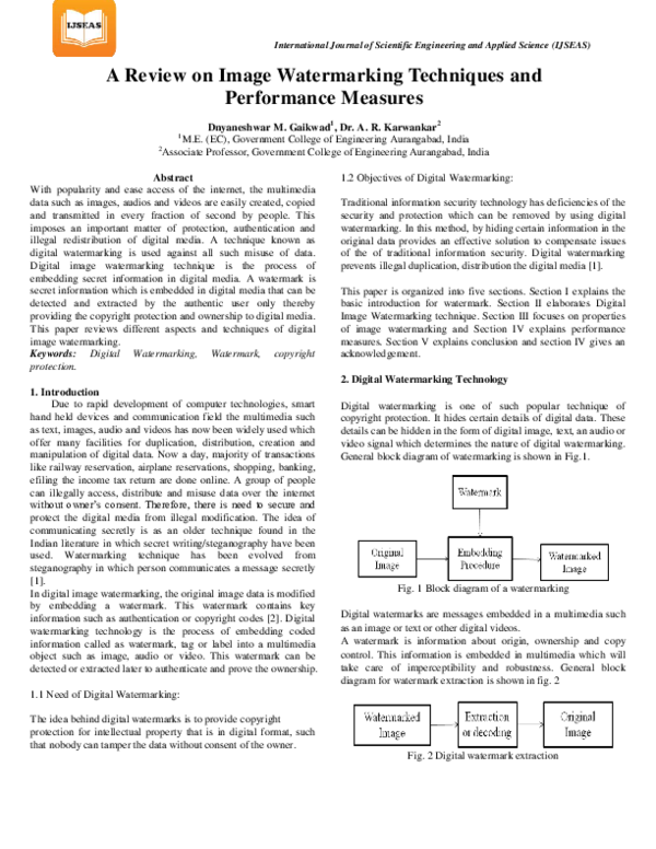 (PDF) A Review on Image Watermarking Techniques and Performance Measures