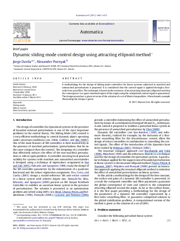 Pdf Dynamic Sliding Mode Control Design Using Attracting Ellipsoid Method