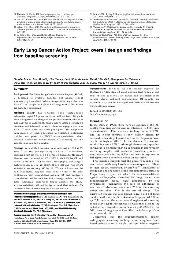 (PDF) Early Lung Cancer Action Project: overall design and findings ...