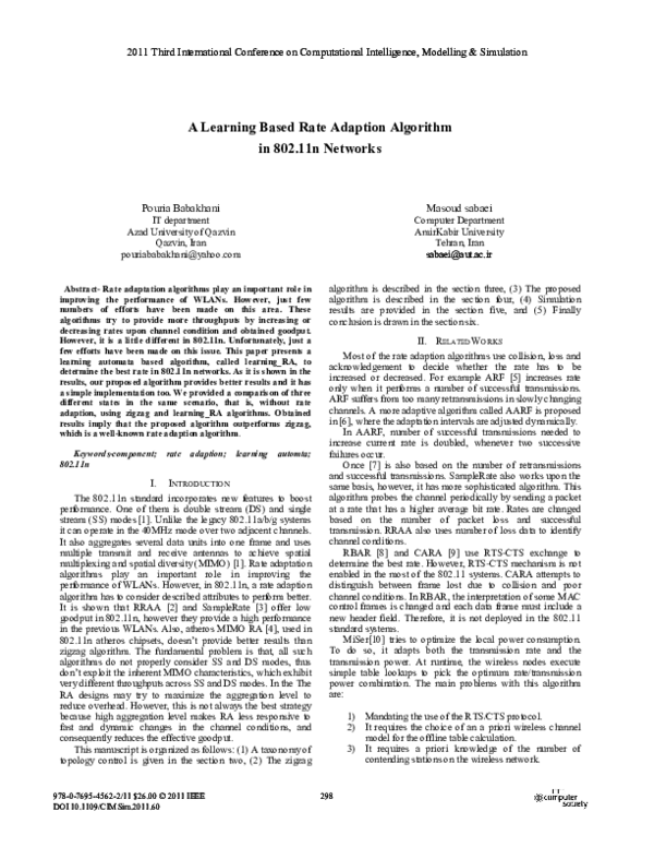 (PDF) A Learning Based Rate Adaption Algorithm in 802.11n Networks