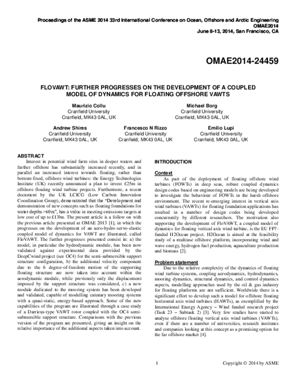 (PDF) Gyroscopic effects on a large vertical axis wind turbine mounted on a floating structure ...