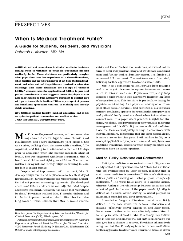 (PDF) When Is Medical Treatment Futile? A Guide for Students, Residents ...