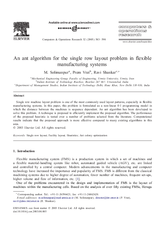 (PDF) An ant algorithm for the single row layout problem in flexible manufacturing systems
