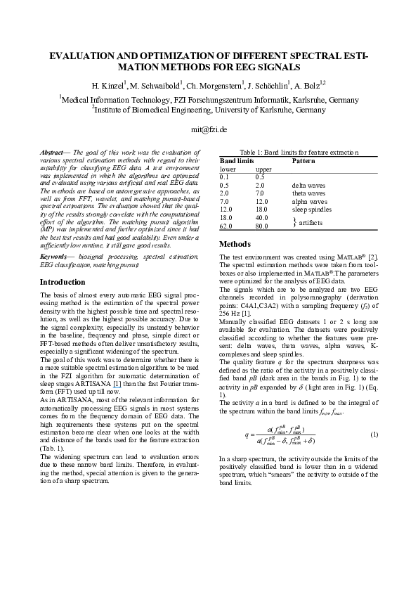 (PDF) Evaluation and Optimization of Different Spectral Estimation Methods for Eeg Signals