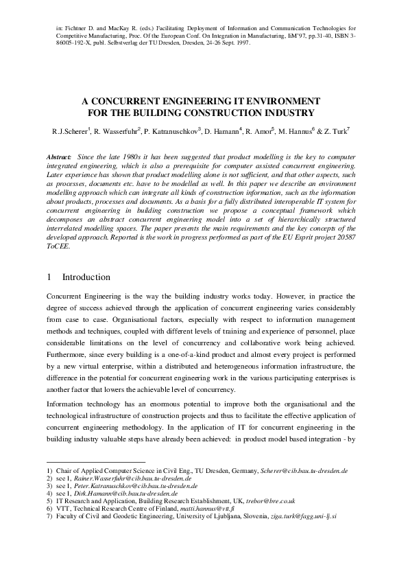 (PDF) A CONCURRENT ENGINEERING IT ENVIRONMENT FOR THE BUILDING CONSTRUCTION INDUSTRY