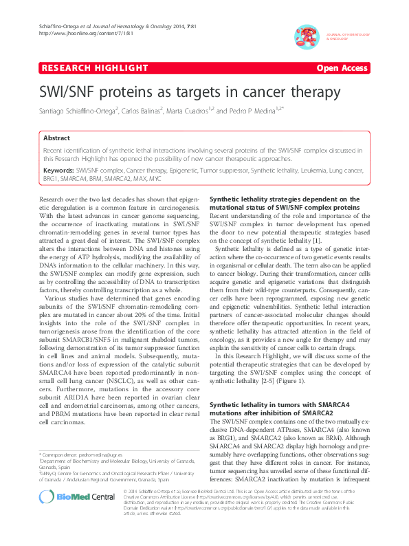 (PDF) SWI/SNF proteins as targets in cancer therapy
