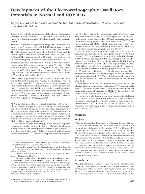 (PDF) Development of the Electroretinographic Oscillatory Potentials in ...