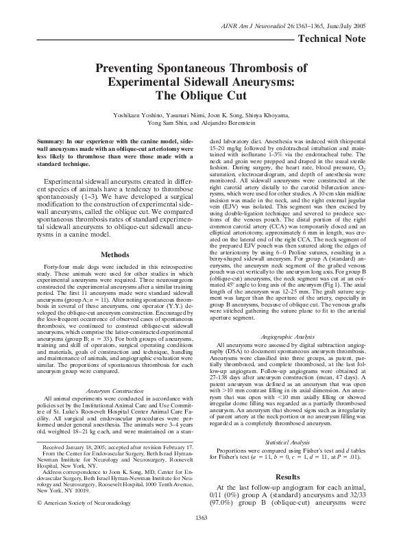 (PDF) Preventing spontaneous thrombosis of experimental sidewall ...
