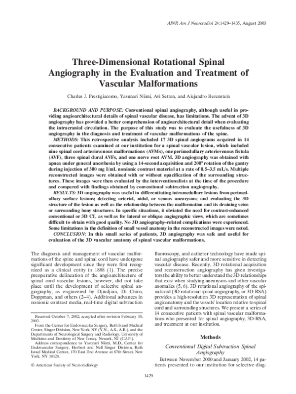 (PDF) Three-Dimensional Rotational Spinal Angiography in the Evaluation ...